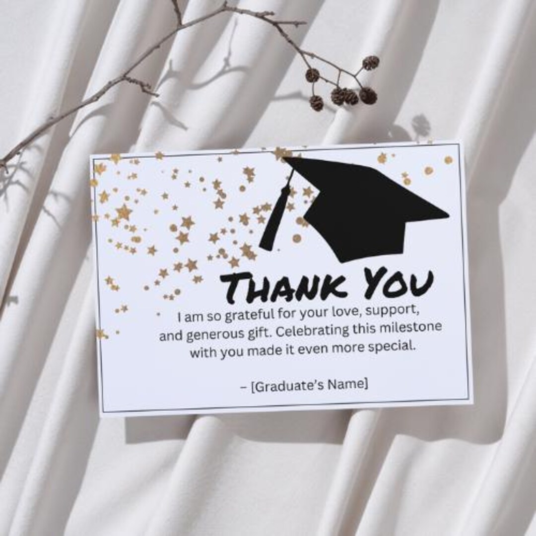 Graduation Thank You Card – Printable Black & Gold Minimalist Design ...