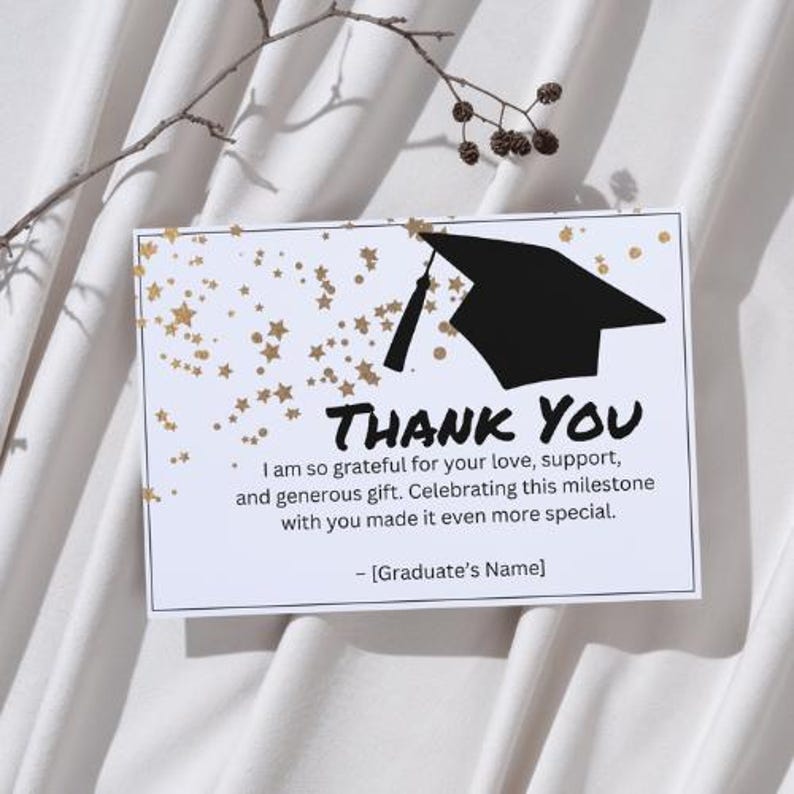 Graduation Thank You Card – Printable Black & Gold Minimalist Design ...
