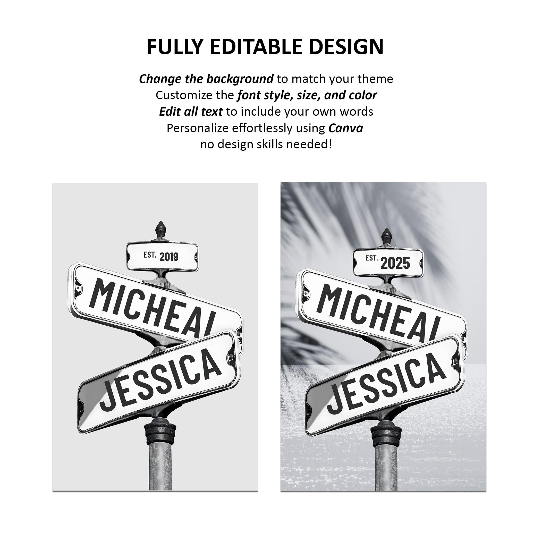 Editable Street Sign With Names Template— Digital Download Wedding ...