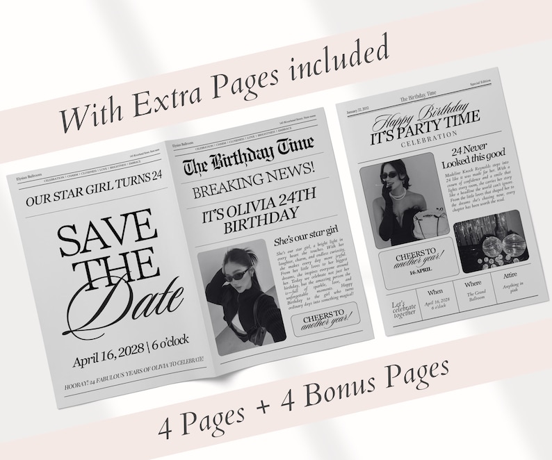 Editable Birthday Newspaper Template – Custom Photo Keepsake (digital ...