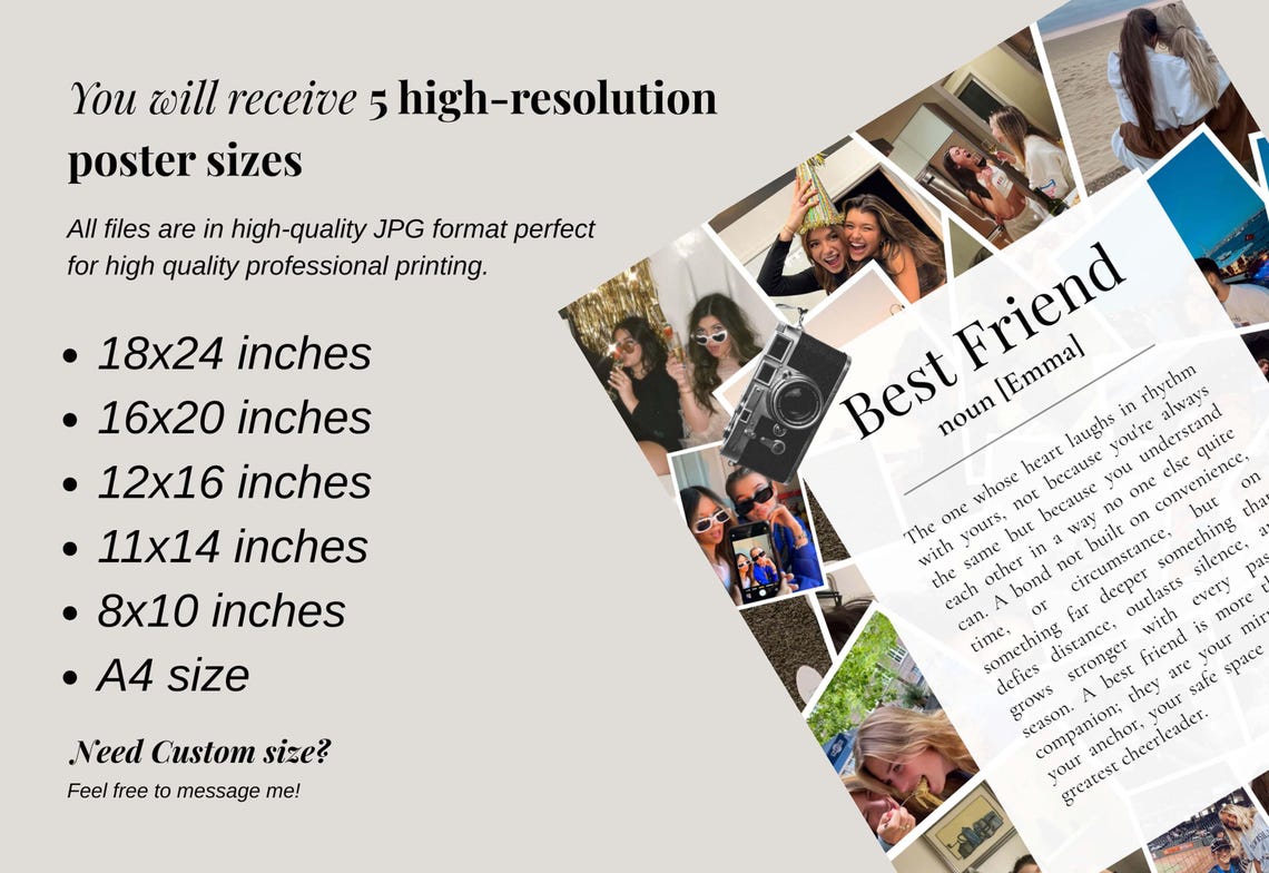 Custom Photo Collage, Friend Gift, Canva Template (digital Download) - Etsy