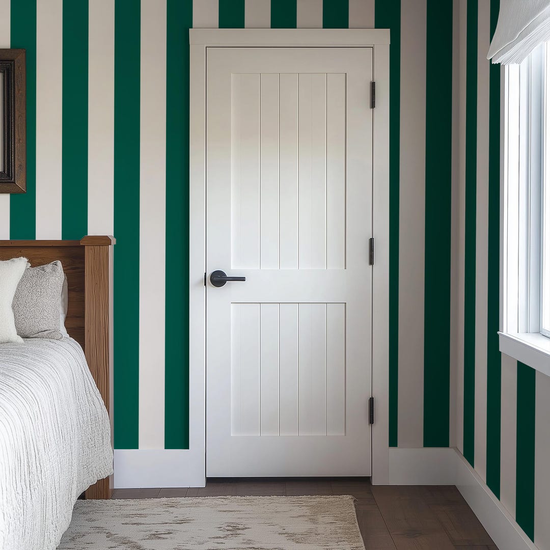 Green Cabana Stripe Wallpaper | Emerald Green | Removable Peel and ...
