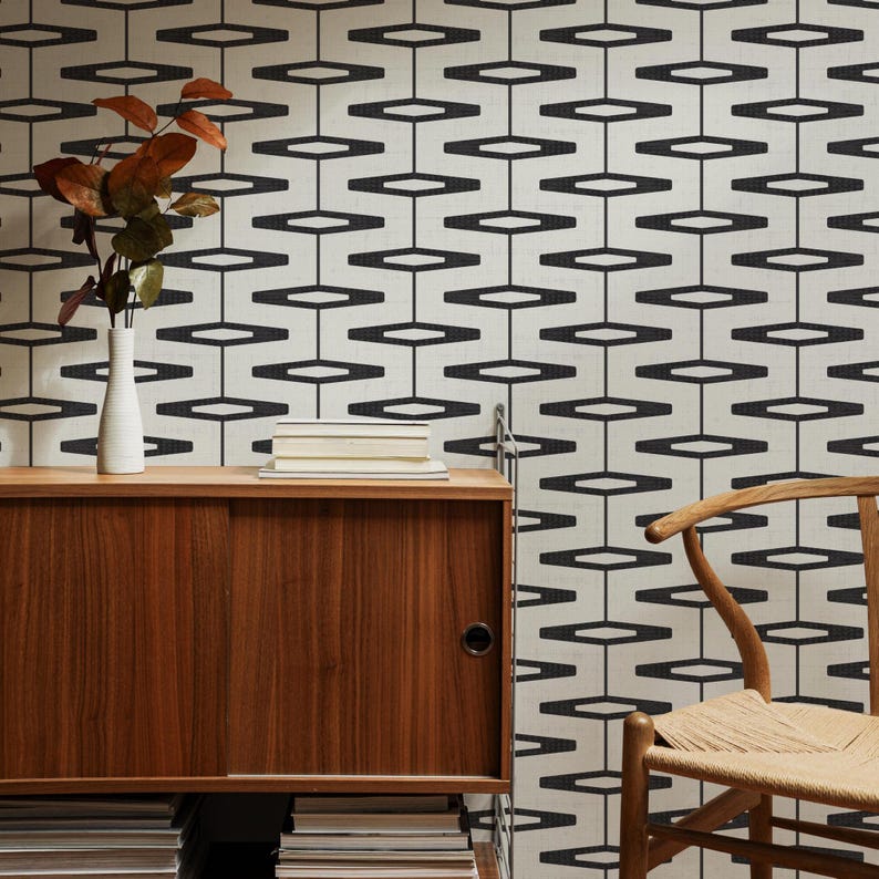 Textured Mid-century Modern Wallpaper | Black and White Geometric ...
