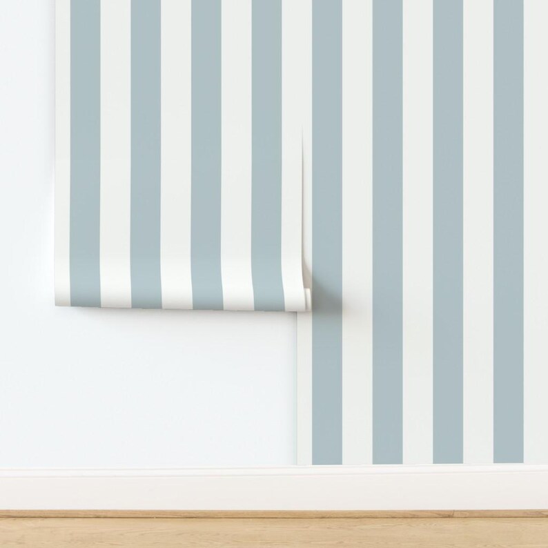 Sleepy Blue Cabana Stripe Wallpaper | Coastal Nursery Decor, Peel and ...