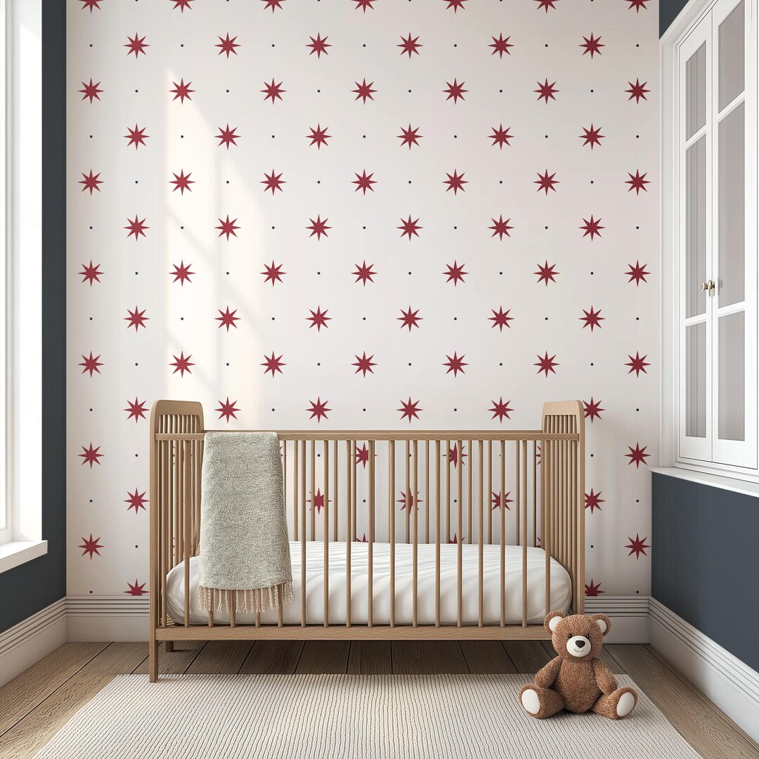 Compass Rose Nautical Wallpaper | Red and Navy Coastal Star Pattern for ...
