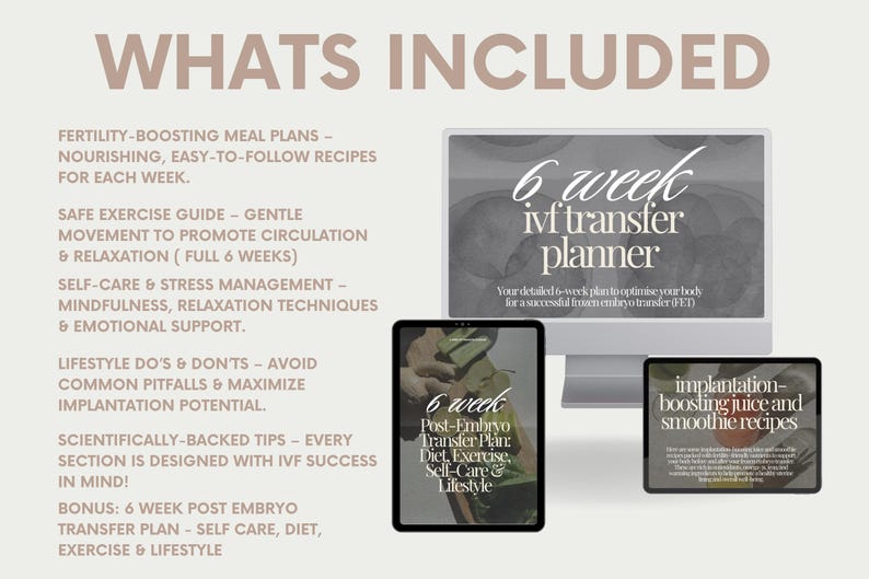 6 Week IVF Transfer Planner | Meal Plan, Exercise, Self-care ...