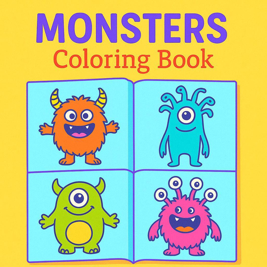 Monsters Coloring Book — 50 Printable PDF Pages — Cute & Fun Monster ...