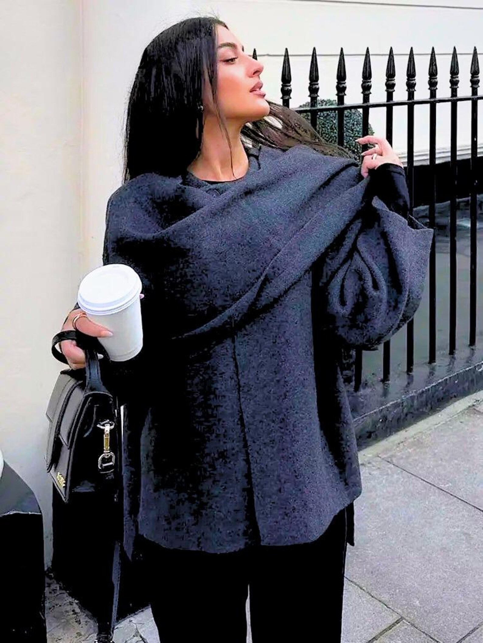 Womens Draped Wool Coat Oversized Winter Jacket Loose Fit Casual Cape ...