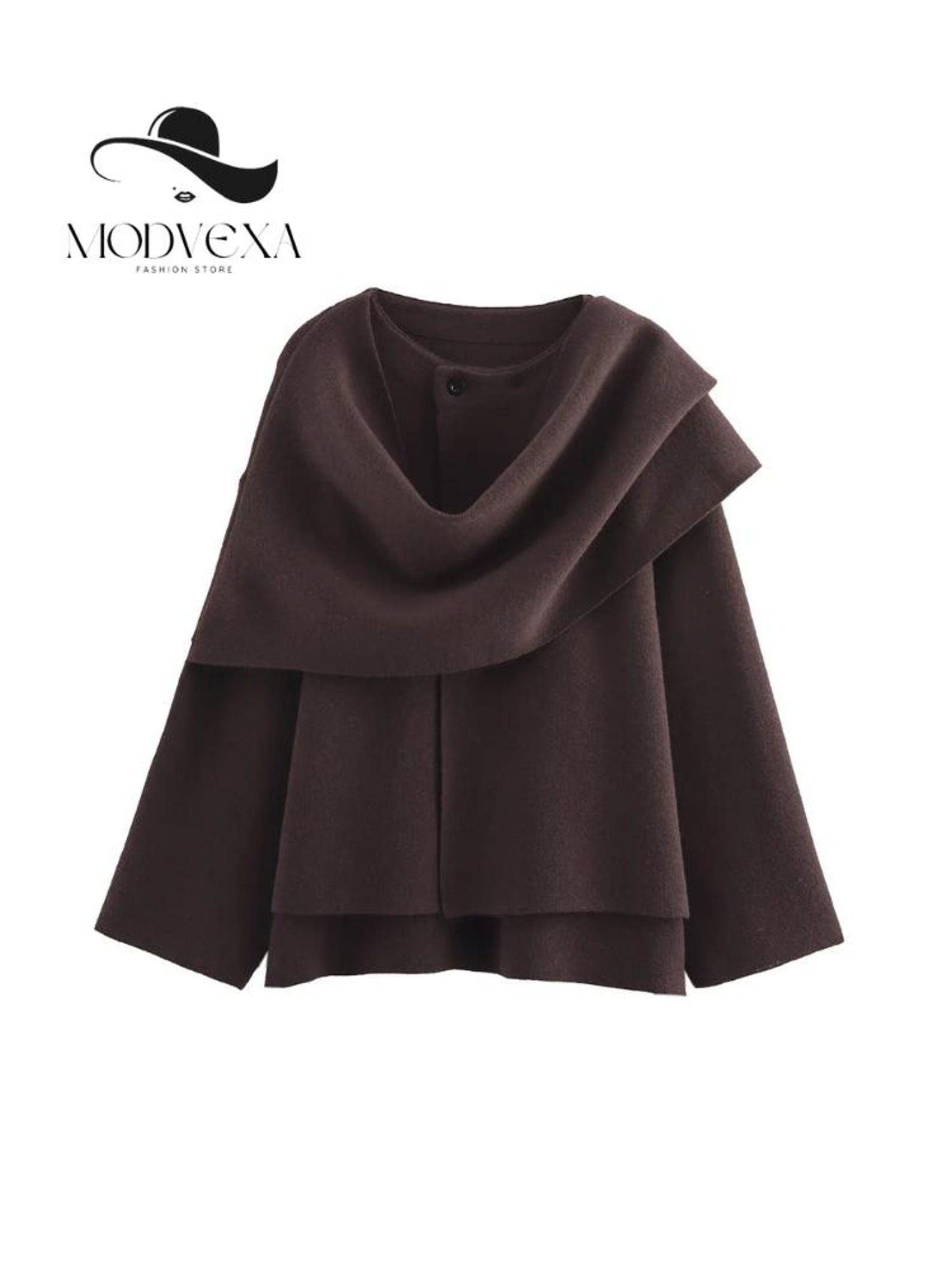 Womens Draped Wool Coat Oversized Winter Jacket Loose Fit Casual Cape ...