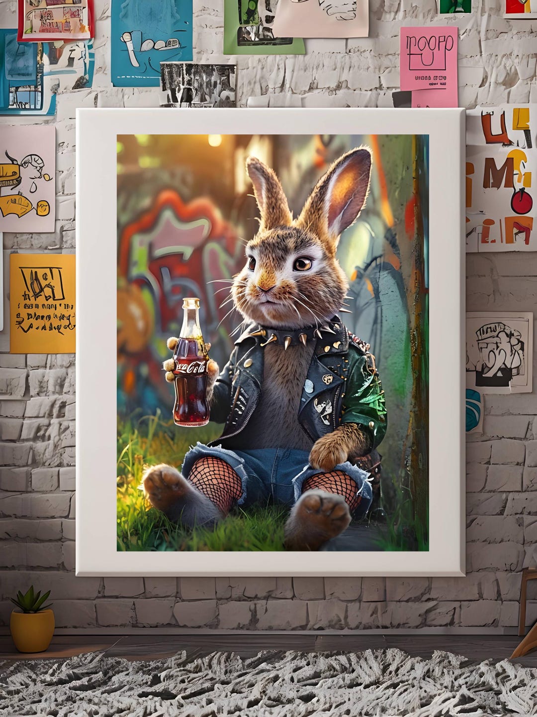 Punk Rock Bunny Easter Poster - Cool Rabbit Art Print, Happy Easter ...