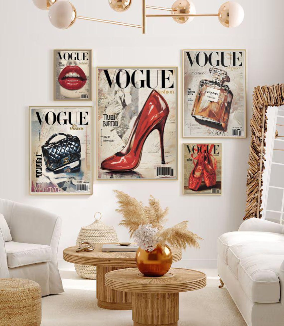 Set of 5 Vintage Vogue Posters, Fashion Wall Prints, Trendy Wall Art ...
