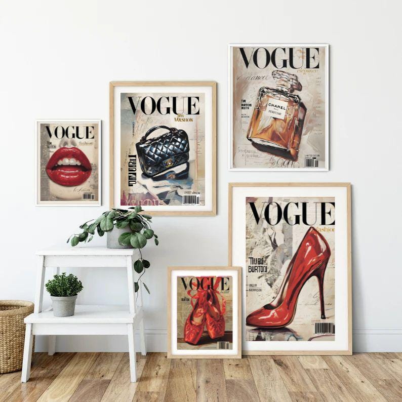 Set of 5 Vintage Vogue Posters, Fashion Wall Prints, Trendy Wall Art ...