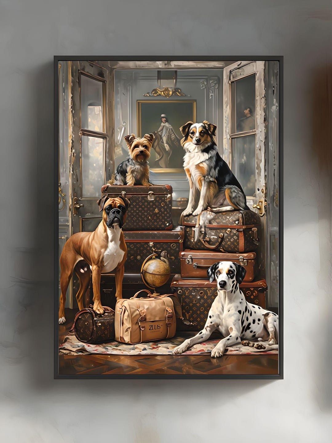Vintage Dogs and Louis Vuitton Suitcases Fashion Poster, Dog Vintage ...