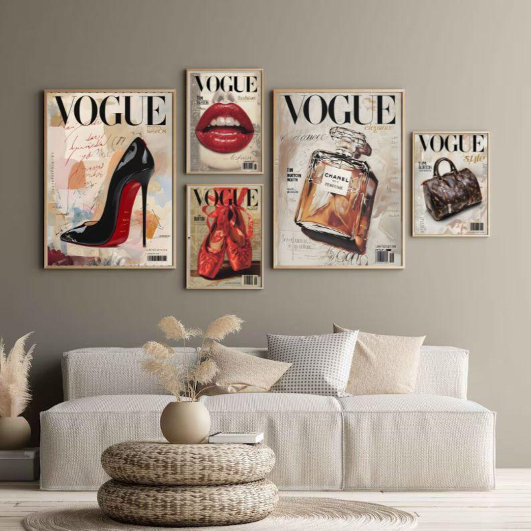 Set of 5 Vintage Vogue Posters, Fashion Wall Prints, Trendy Wall Art ...