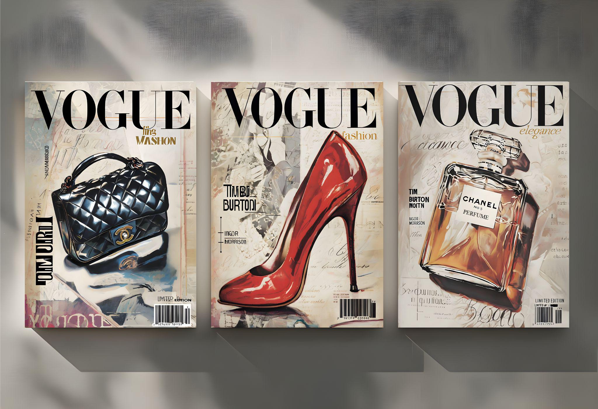 Set of 5 Vintage Vogue Posters, Fashion Wall Prints, Trendy Wall Art ...