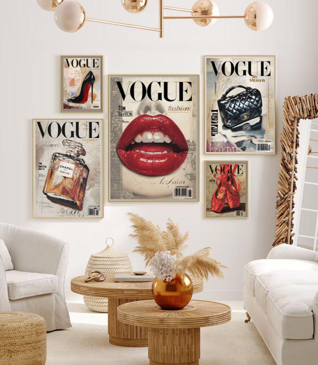 Set of 5 Vintage Vogue Posters, Fashion Wall Prints, Trendy Wall Art ...