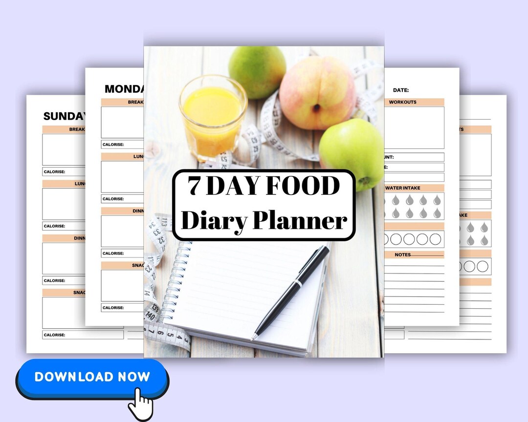 7 Day Food Diary for 2025-2026 - Printable Meal Planner, Food Tracker ...