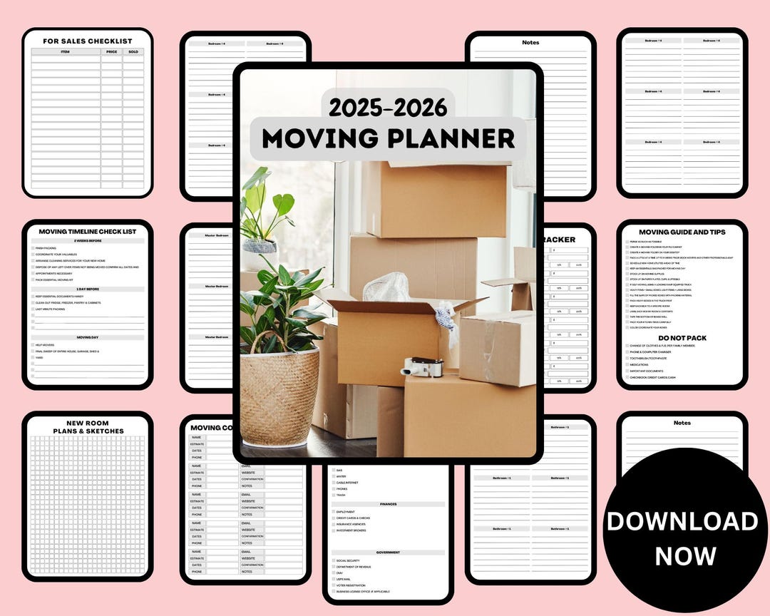 2025-2026 Moving Planner - Printable Moving Checklist, Home Packing Guide, Relocation Planner ...