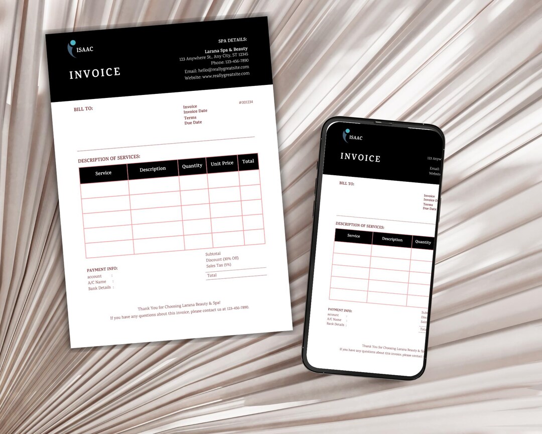 Spa Customizable Business Invoice Template PDF | Feminine Floral ...