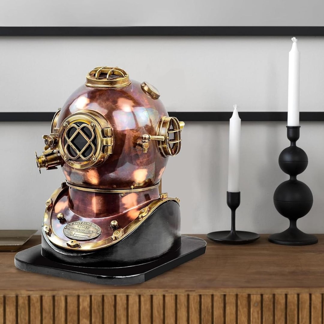 Vintage 18" Brass & Steel Diver's Helmet | Nautical Scuba Diving ...