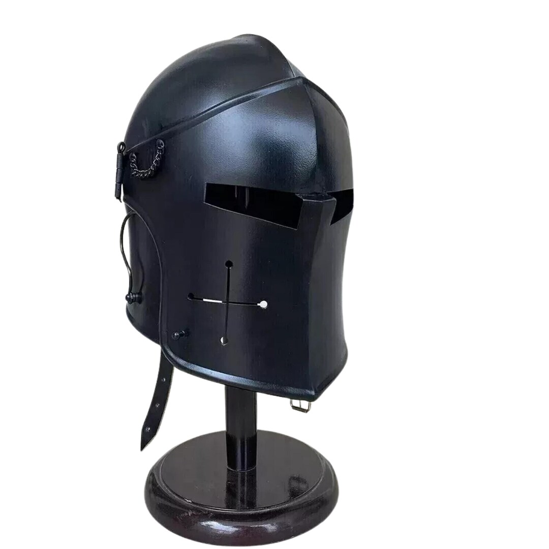 Medieval Knight Roman Armour Black Cross Barbuta Steel Templar Crusader ...
