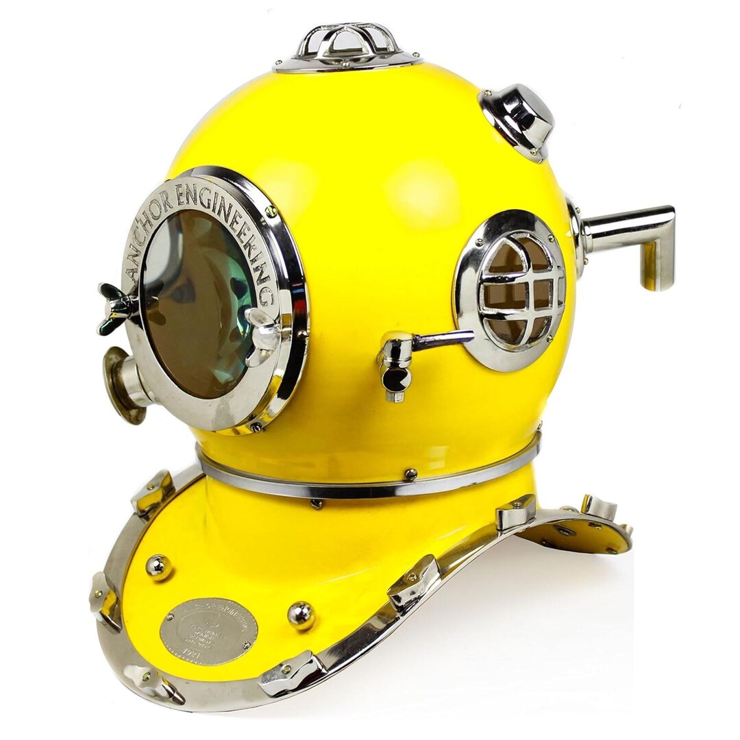 18" Nickel Yellow Nautical Scuba Diving Helmet | Maritime Ship Decor ...