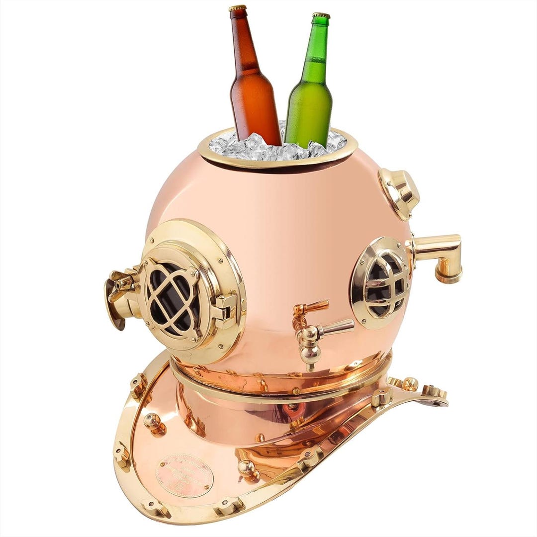 16'' Brass Scuba Diver Helmet Ice Bucket | Mark IV Nautical Wine ...