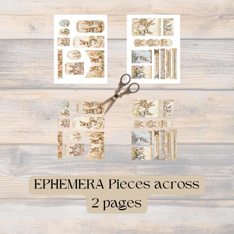 Easter Bunny Loaded Tags, Printable Ephemera for Junk Journals, Digital Download Craft Supplies ...