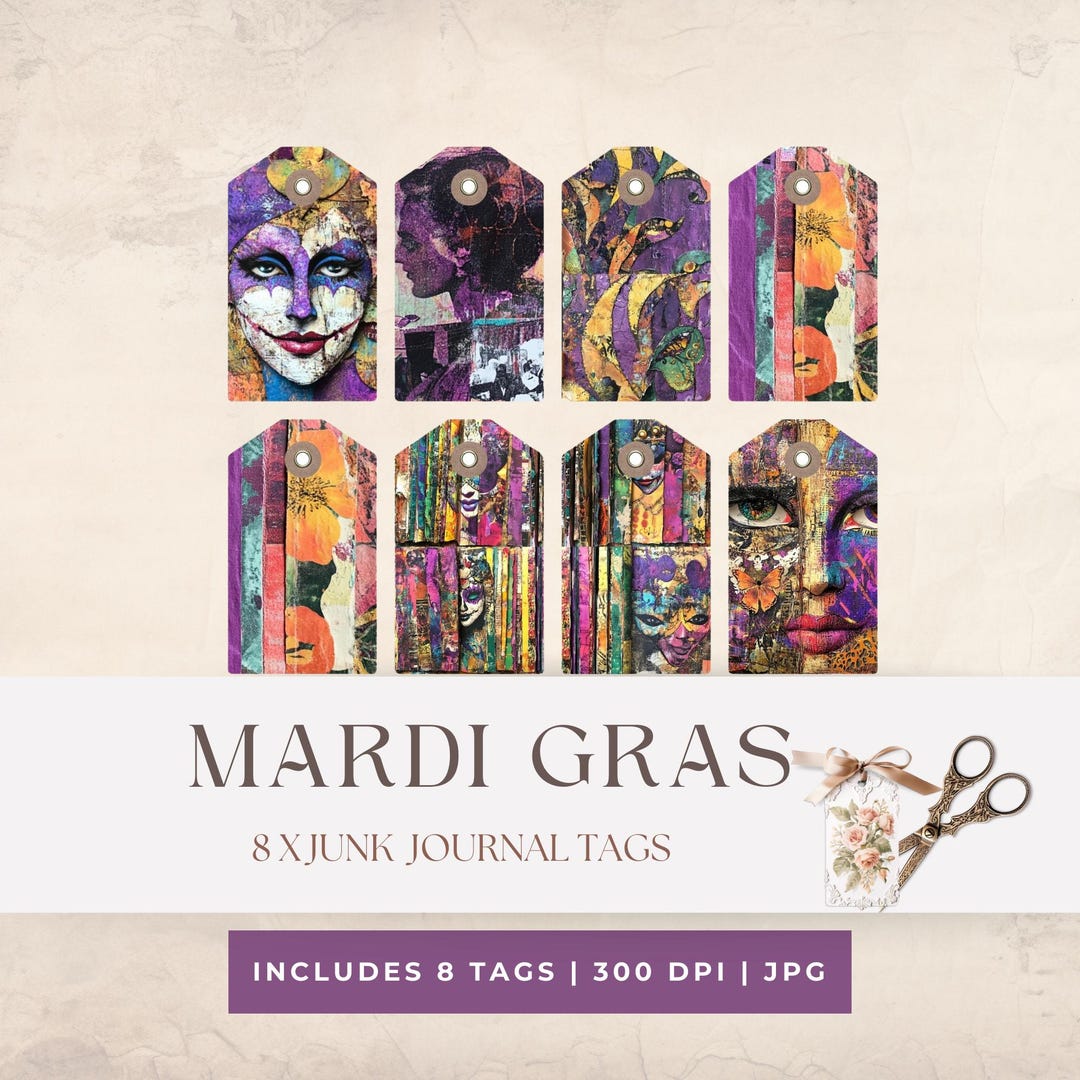Mardi Gras Junk Journal Tags - Vintage Masquerade Ephemera - Printable ...