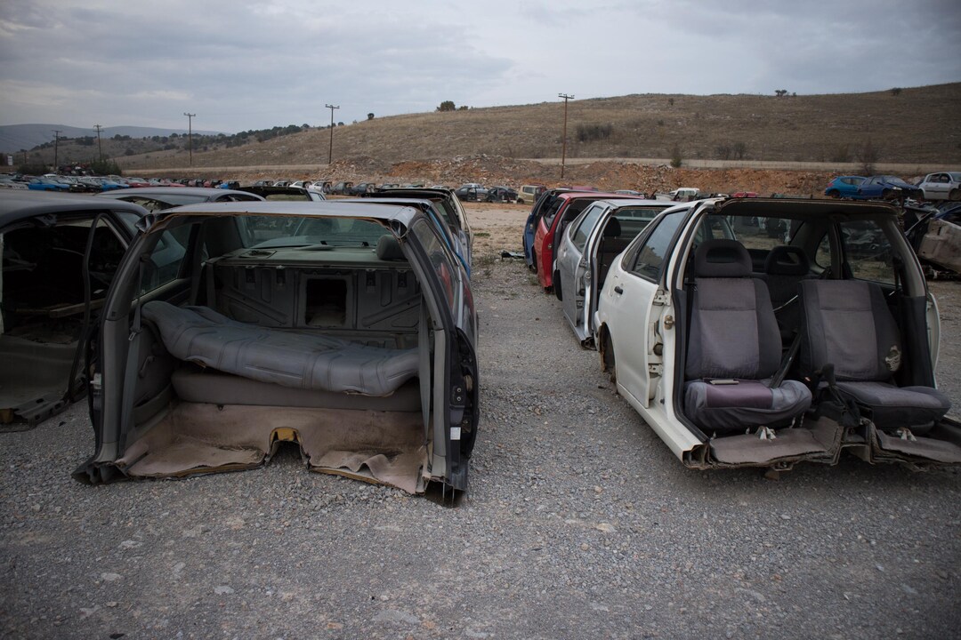 Dusk Vehicle Cemetery Print: Half-cut Cars Awaiting Recycle (digital ...