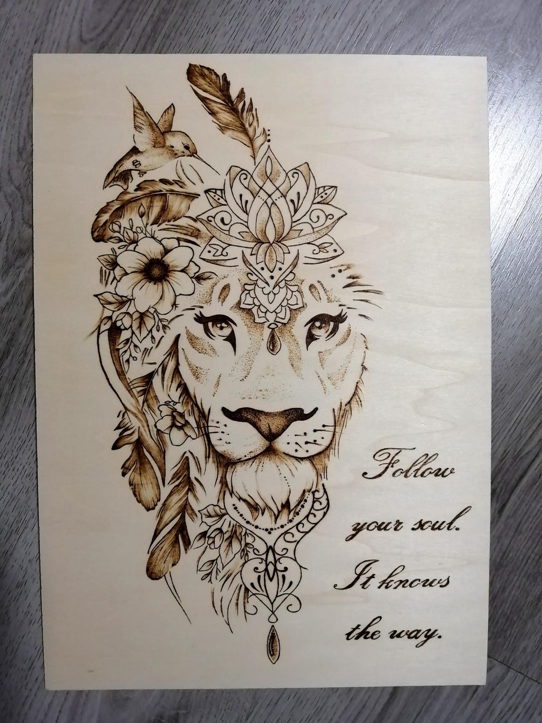Handmade Wood-burned Lion Artwork – "flow Your Soul" – A3 Pyrography ...