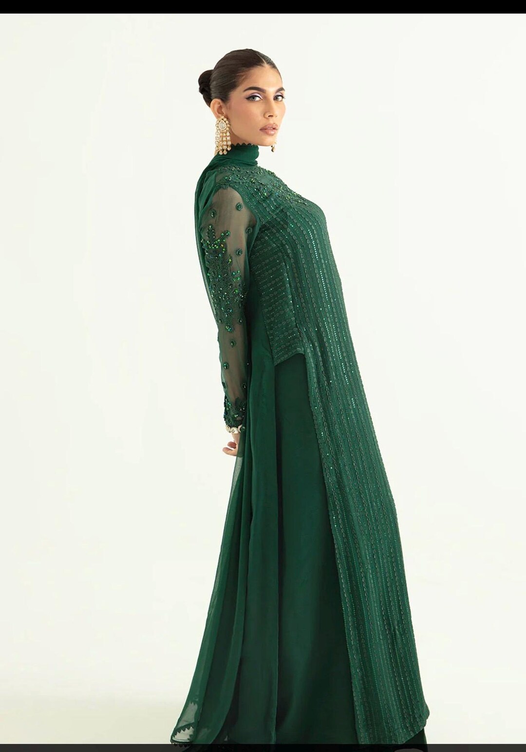 VANYA Green Emblished 3PC Ready to Wear Formal Pakistani Wedding Engagement Gown, Indian Wedding ...