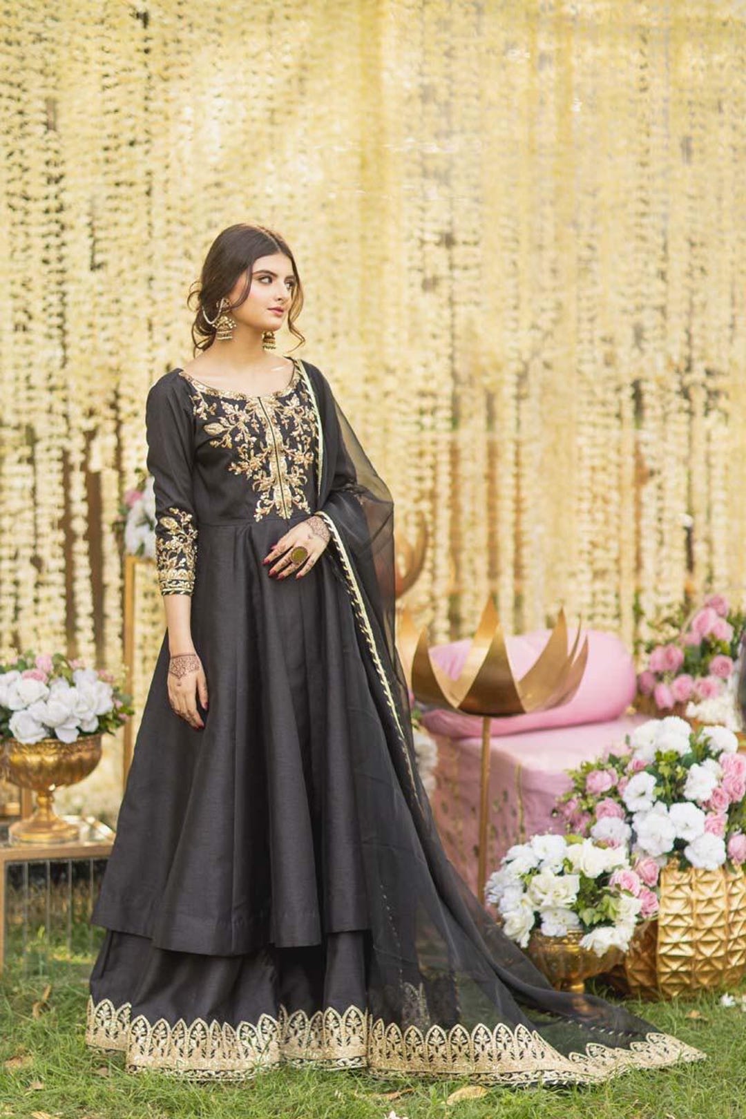 Black Pishwas Pakistani Designer Suit, Eid Collection, Ready to Wear ...