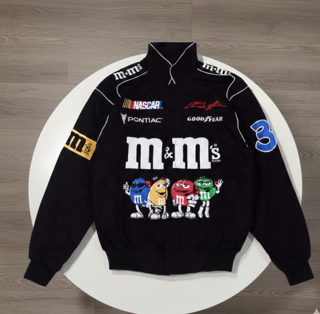 Vintage NASCAR Mnm’s Racing Jacket – Black Motorsport Bomber With ...