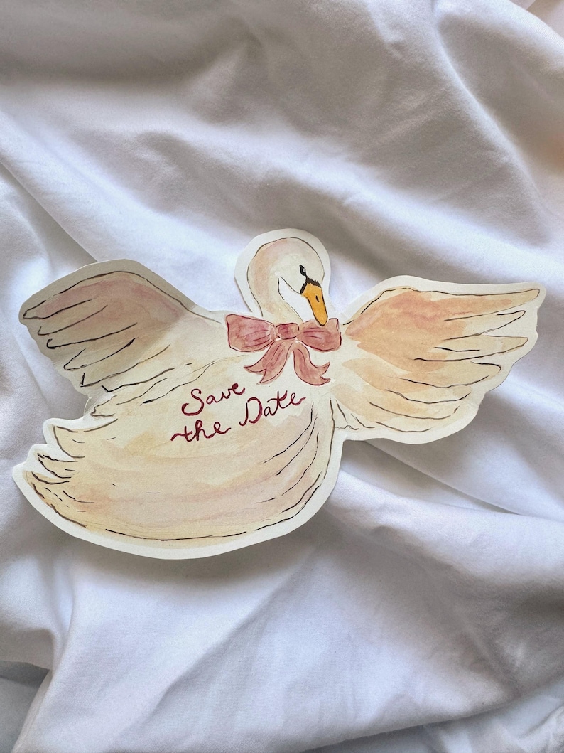 Hand-painted Swan Save the Date Template: Elegant and Romantic Wedding ...