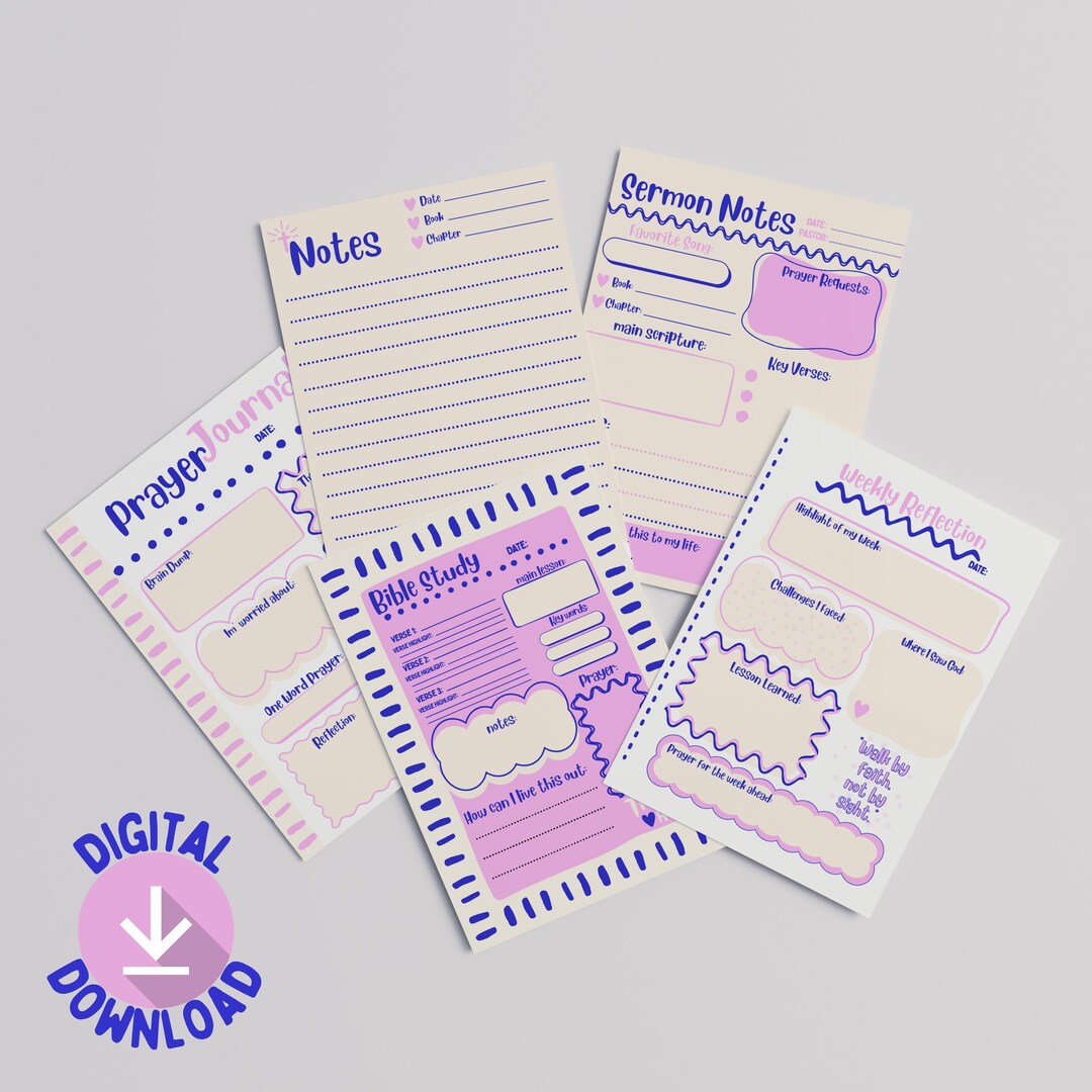 Printable Bible Study Pack | Note Taking for Sermons | Prayer Journal ...