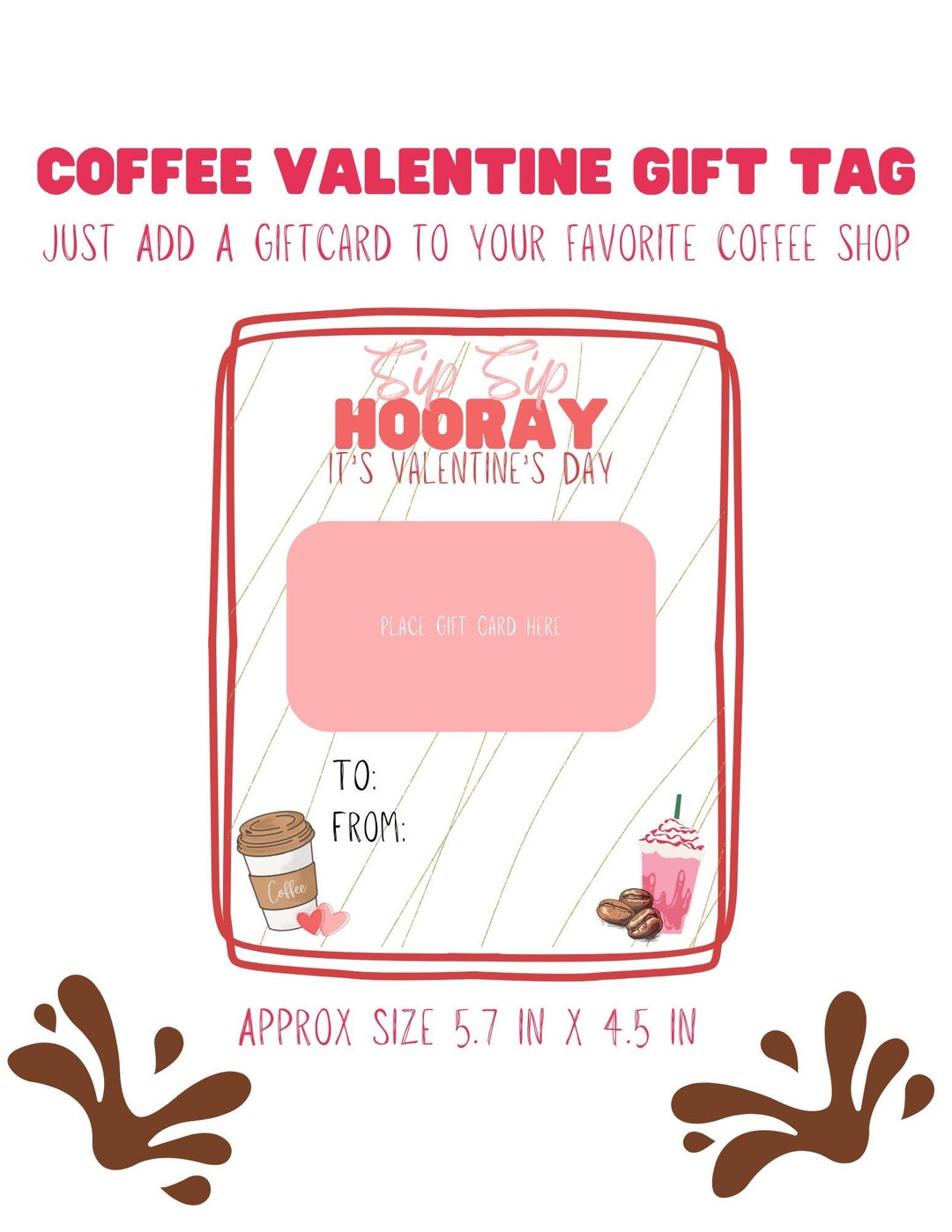 Coffee Gift Card Valentine Printable Tag - Etsy