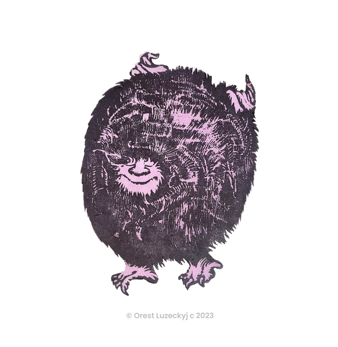Fuzzy Monster Woodcut - Etsy