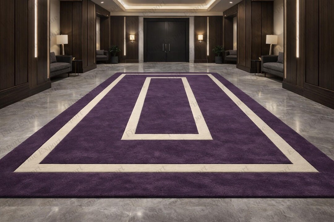 Hand-tufted Purple Geometric Area Rug, Modern Double Border - Etsy