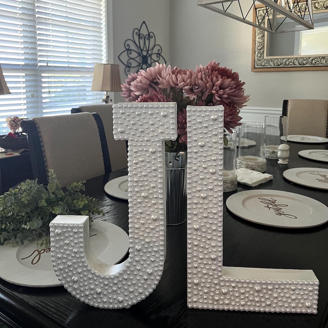 Custom Pearl Wedding Letter – Freestanding Initial, Personalized Decor ...