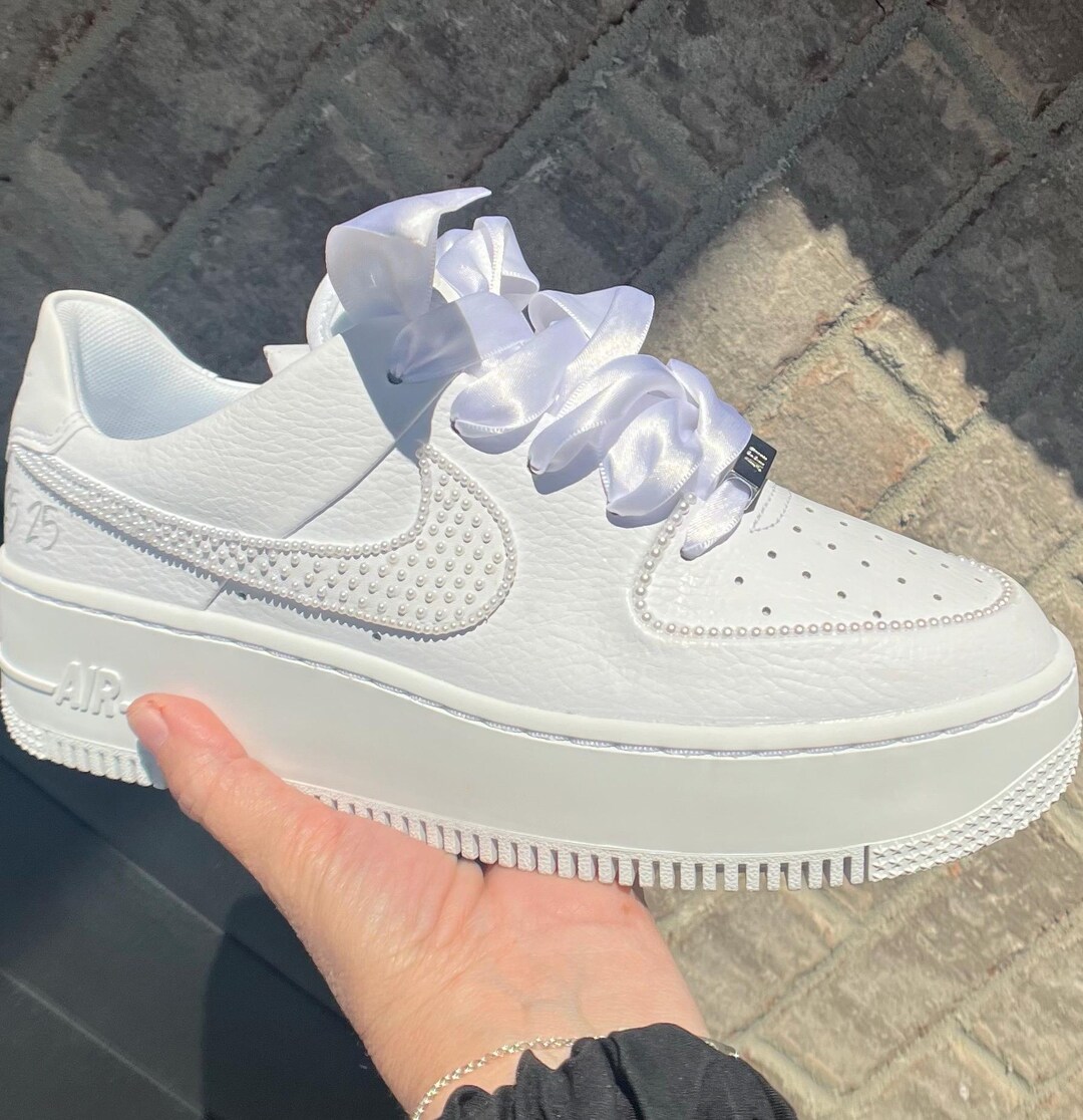 Personalized Pearl & Rhinestone Nike Air Force 1 | Bridal Sneakers ...