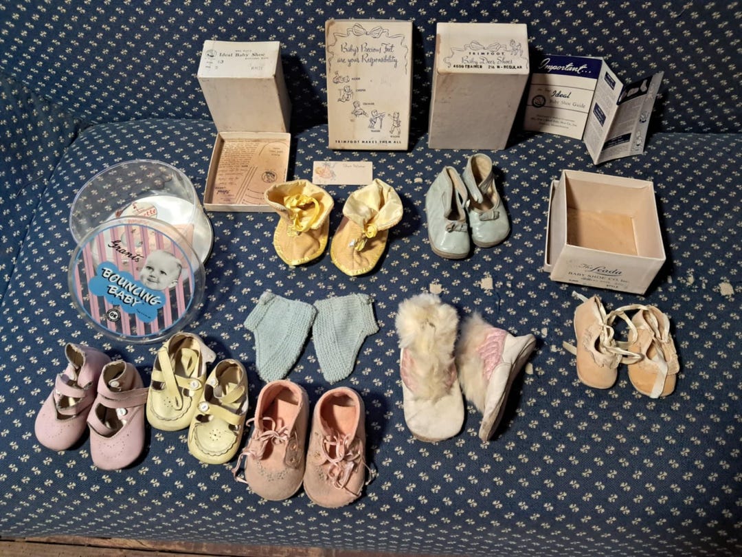 Vintage Baby Shoes Trimfoot Baby Deer Shoes White Pink Blue Soft ...