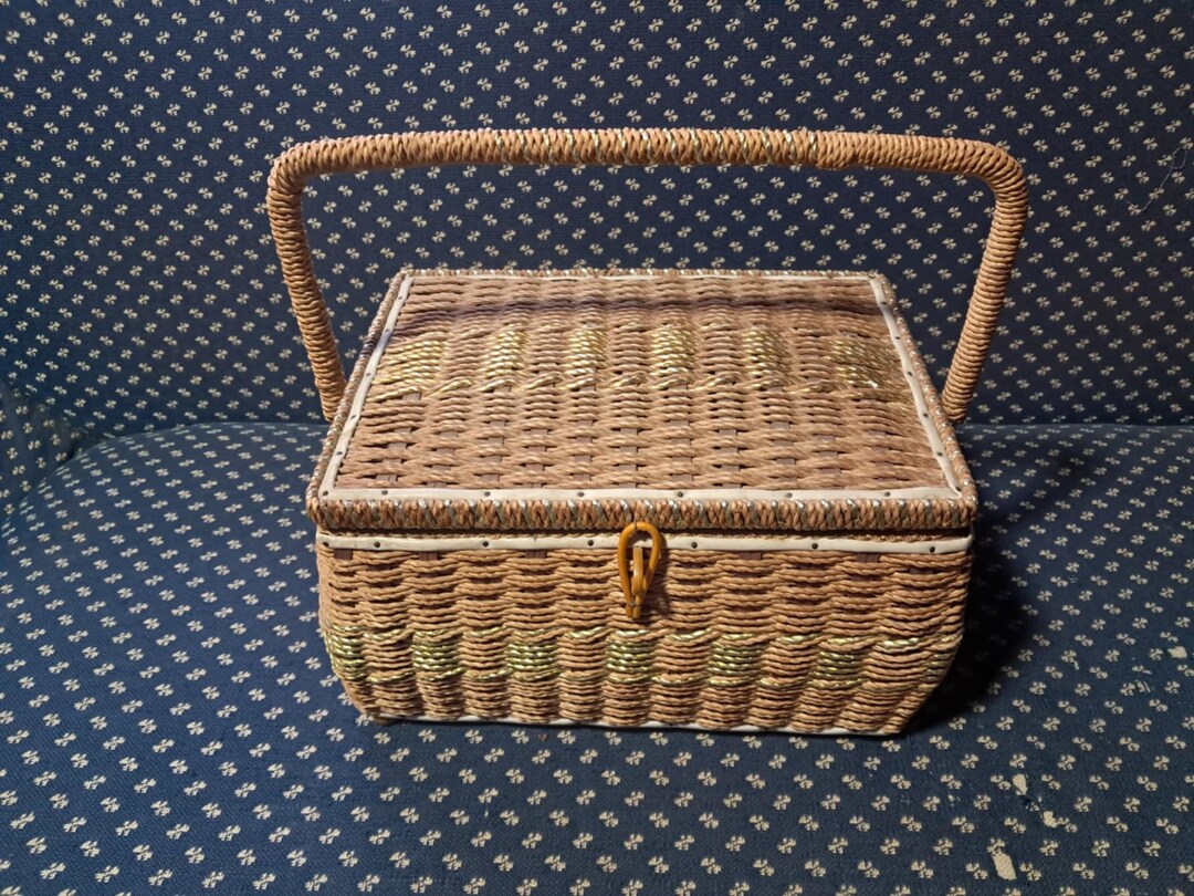 Vintage Wicker Sewing Basket Full of Sewing Notions - Etsy