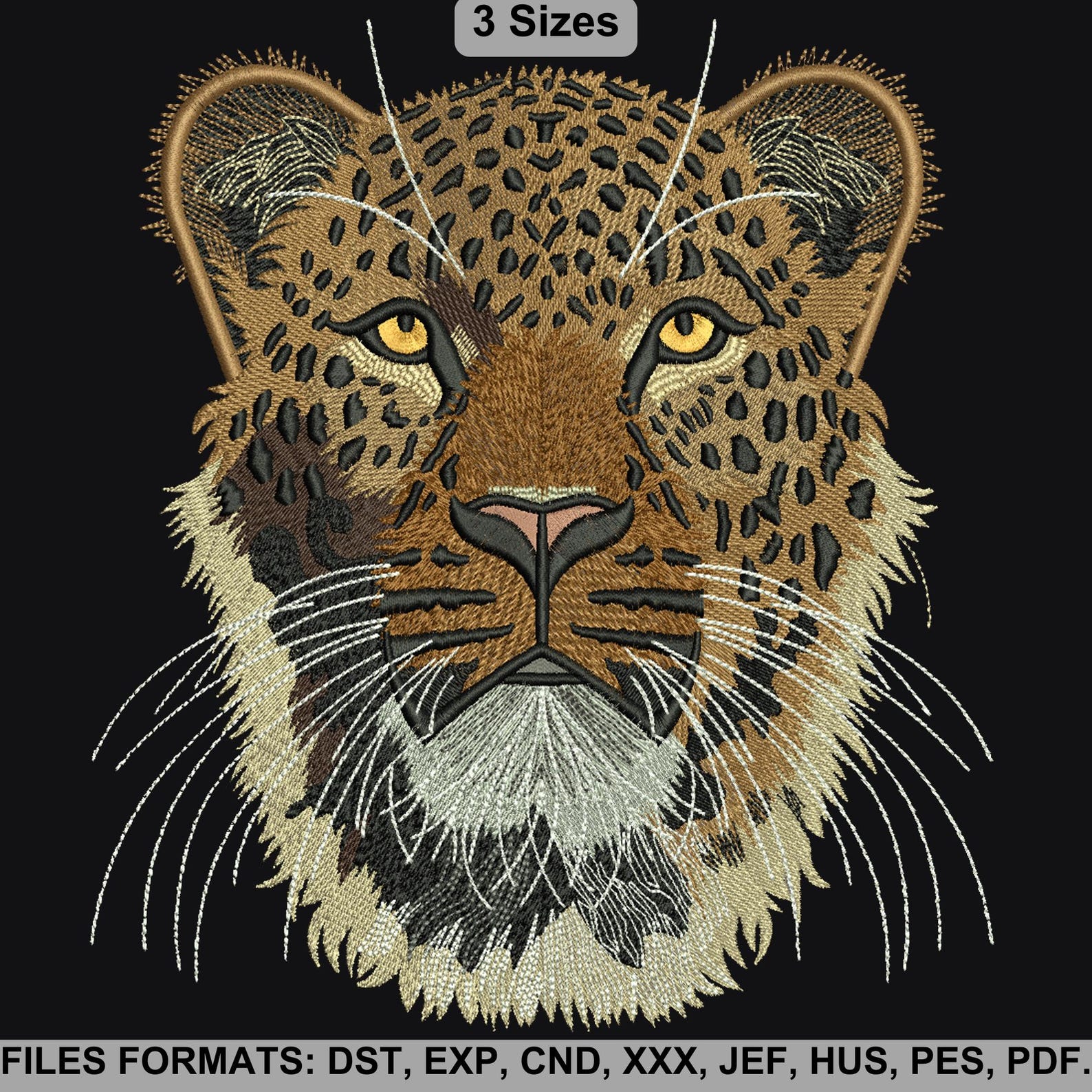 Realistic Leopard Head Embroidery Design, Wild Animal Machine ...