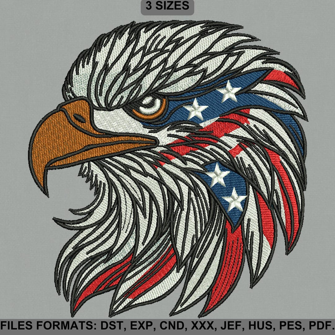 American Eagle Embroidery Design, USA Flag Bald Eagle Head, Digital ...