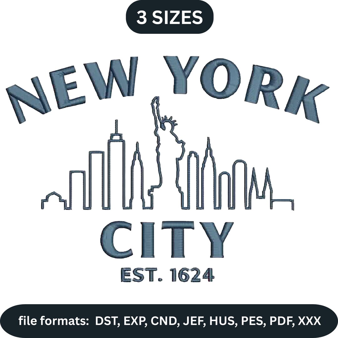 New York City Embroidery Design, NYC Skyline Embroidery File, Statue of ...