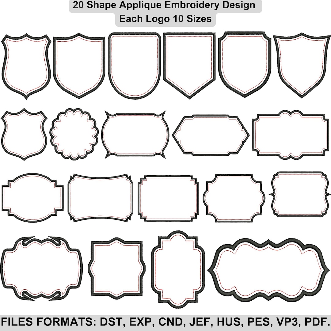 Shape Applique Embroidery Designs, Badge & Label Outlines, 20 Shapes ...