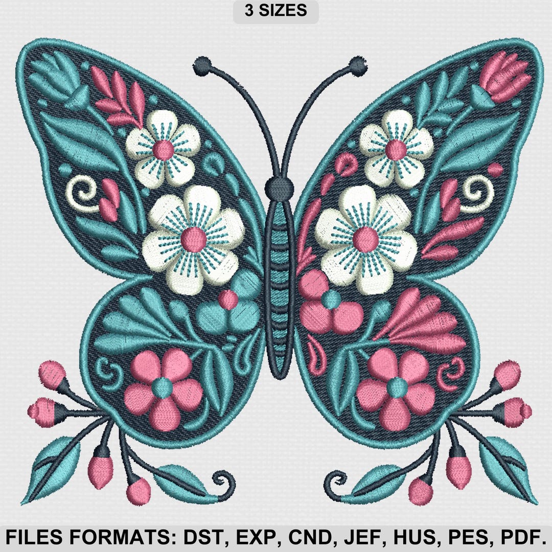 Butterfly Embroidery Design, Floral Butterfly Embroidery Design, for ...
