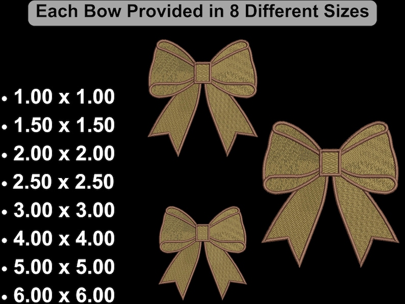 SET OF 5 Bow Embroidery Designs, Cute Bow Embroidery, Each Bow 1.00" to ...