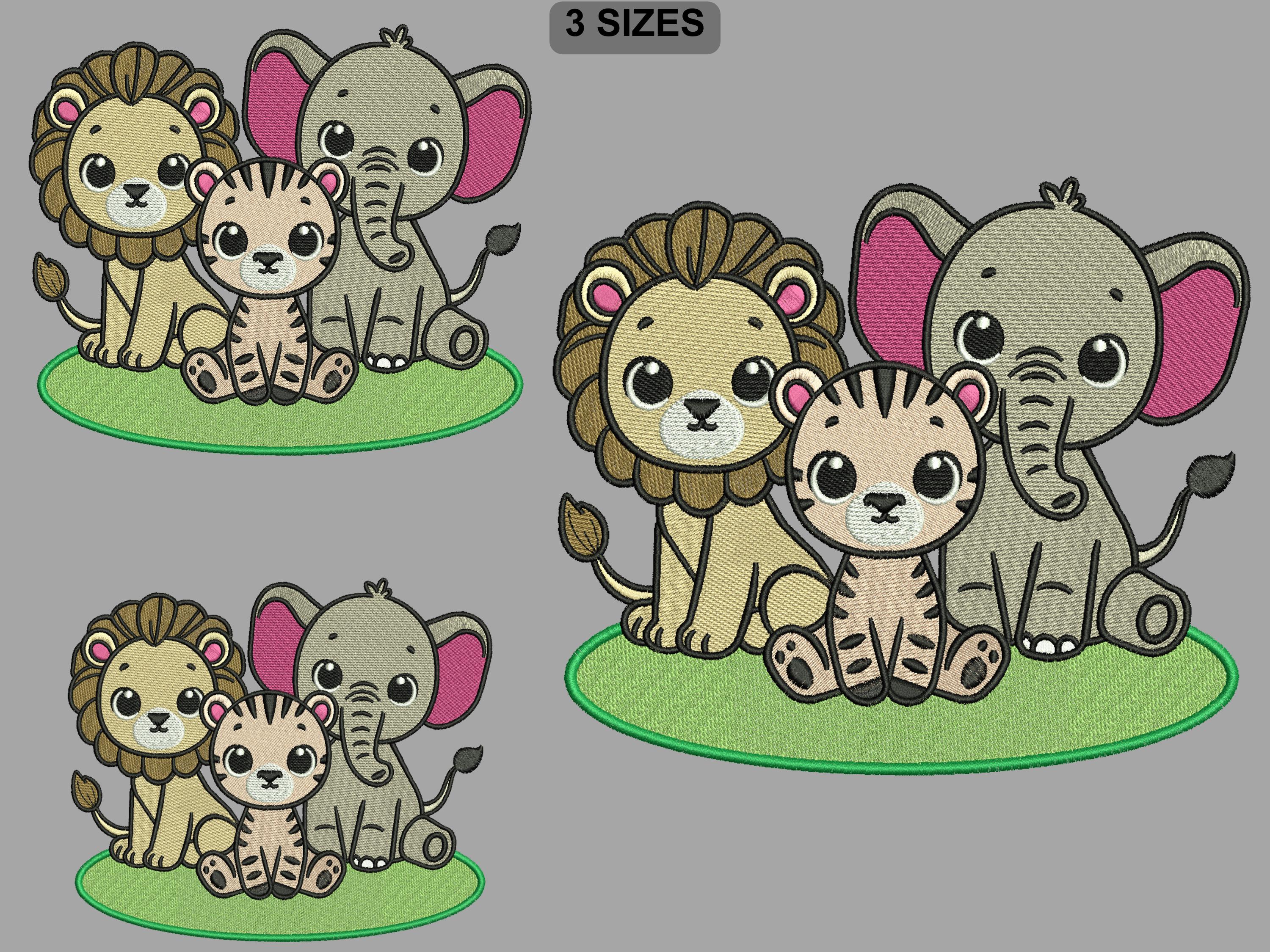 Baby Safari Animals Embroidery Design, Lion, Tiger, Elephant Embroidery ...